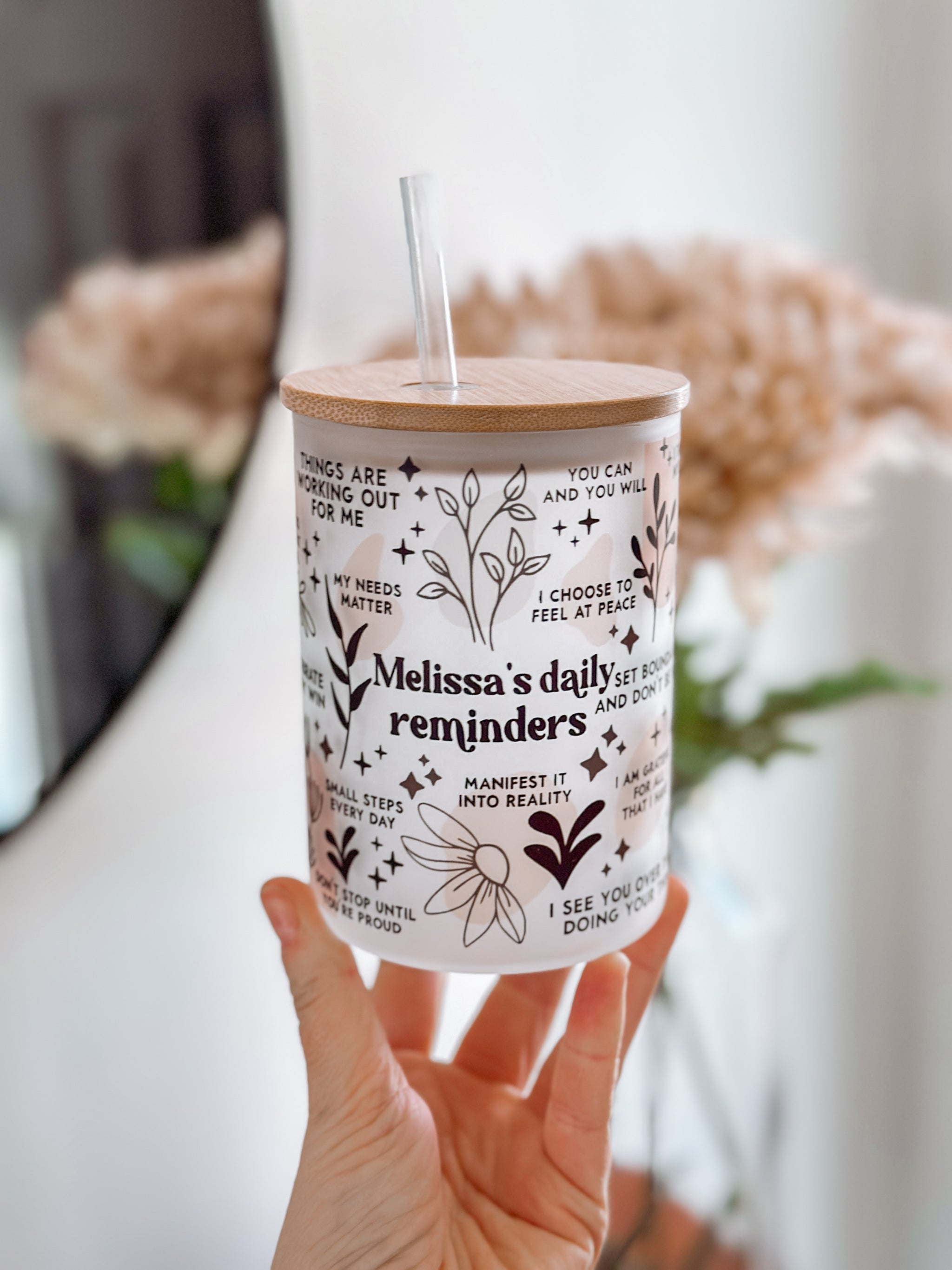 Personalized Daily Reminders Glass Tumbler – Designs by MJ